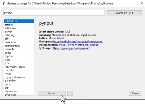 pynput with Phidgets - Phidgets